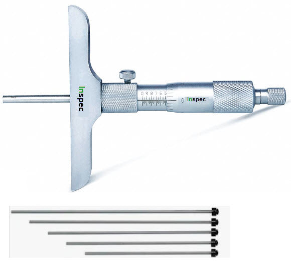 Inspec Depth Micrometer 0-150mm Base 100mm Graduation .01mm, 202-54-20