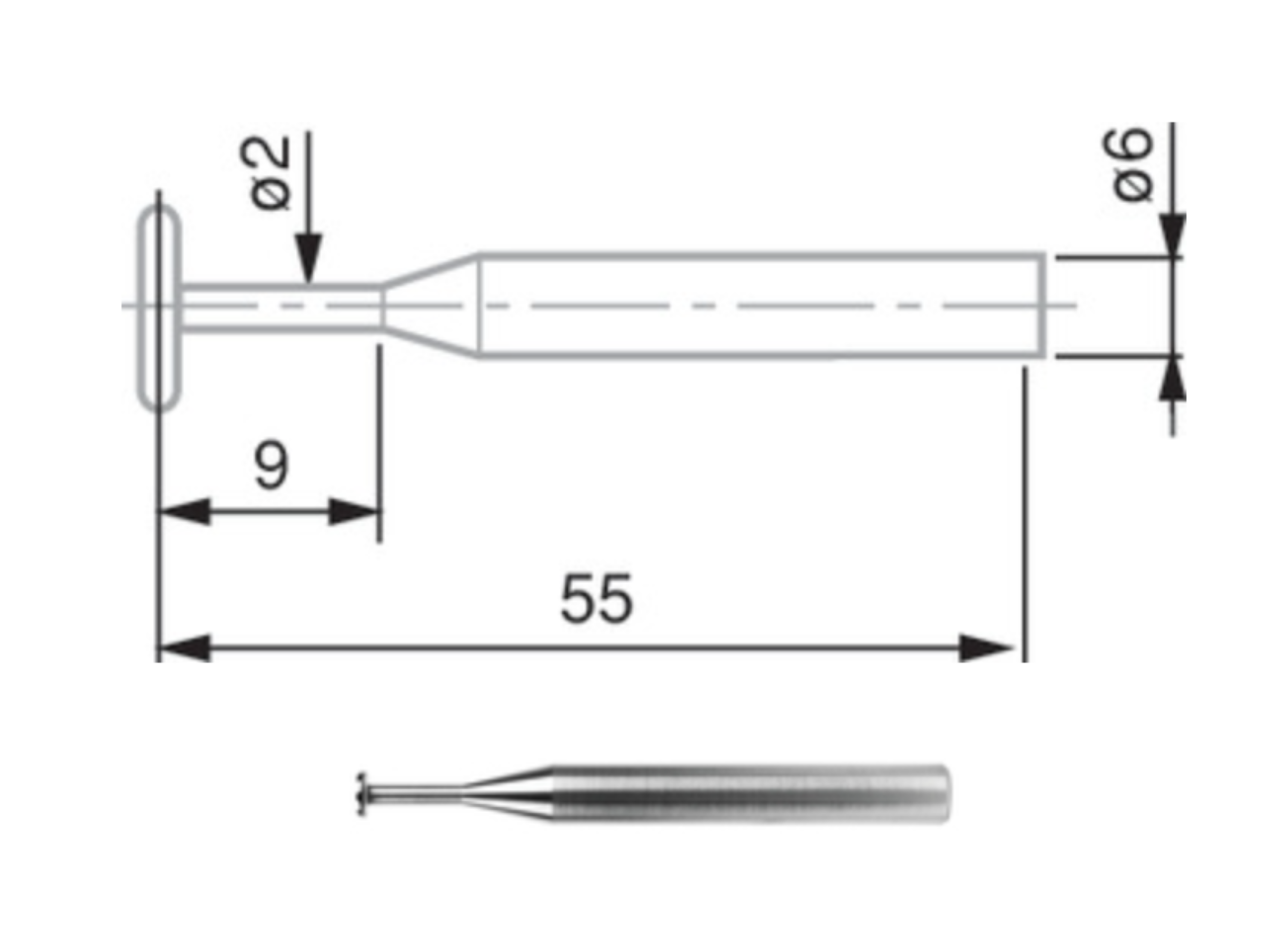 Disk Probe Carbide Ø 6 mm Shank, Ø 4.5 mm, L = 55 mm 00760074